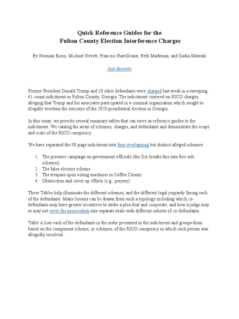 Quick Reference Guides For Fulton County Election Interference Charges ...