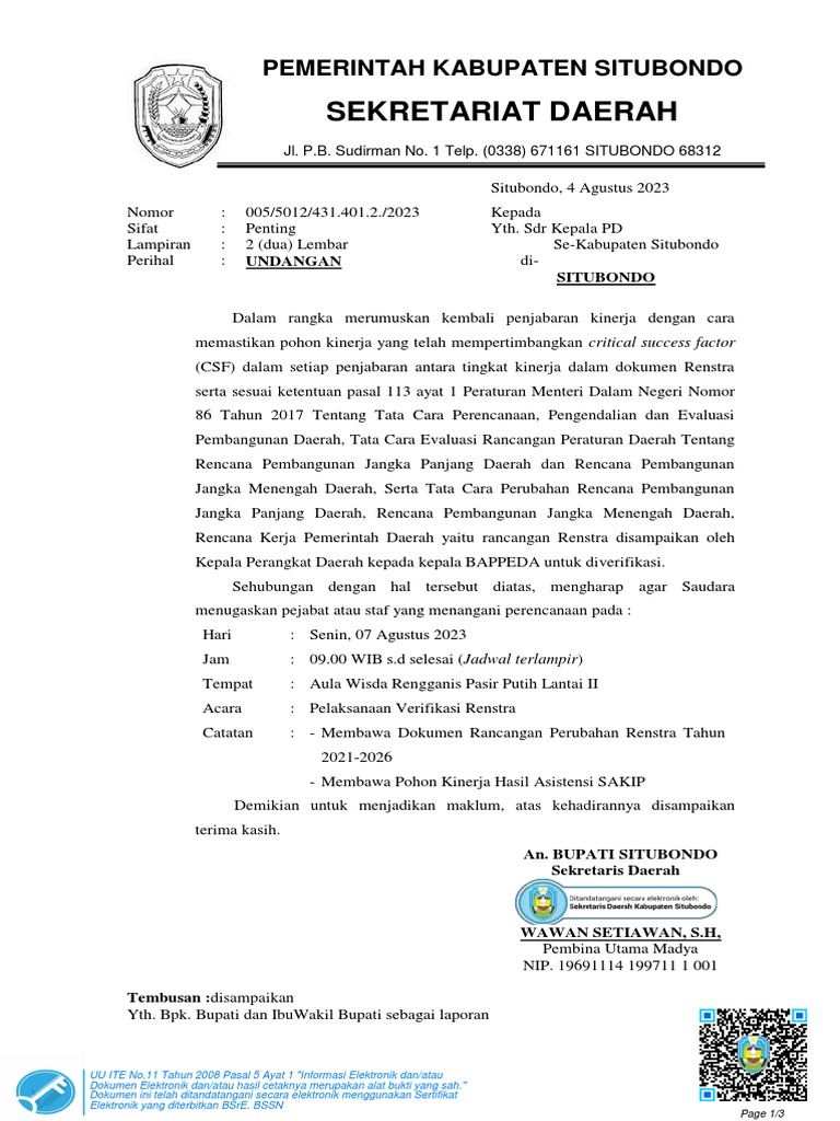 UNDANGAN Verifikasi RENSTRA | PDF