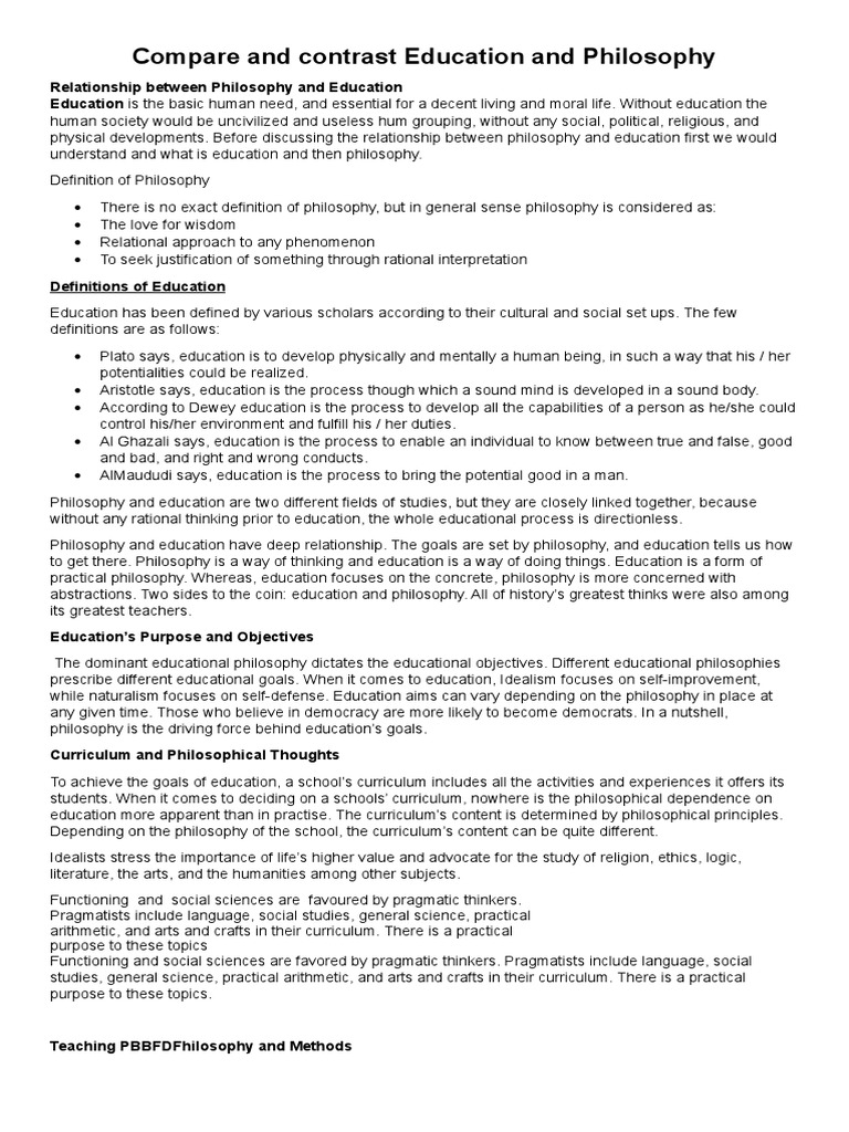 Compare and Contrast Education and Philosophy | PDF | Pragmatism ...
