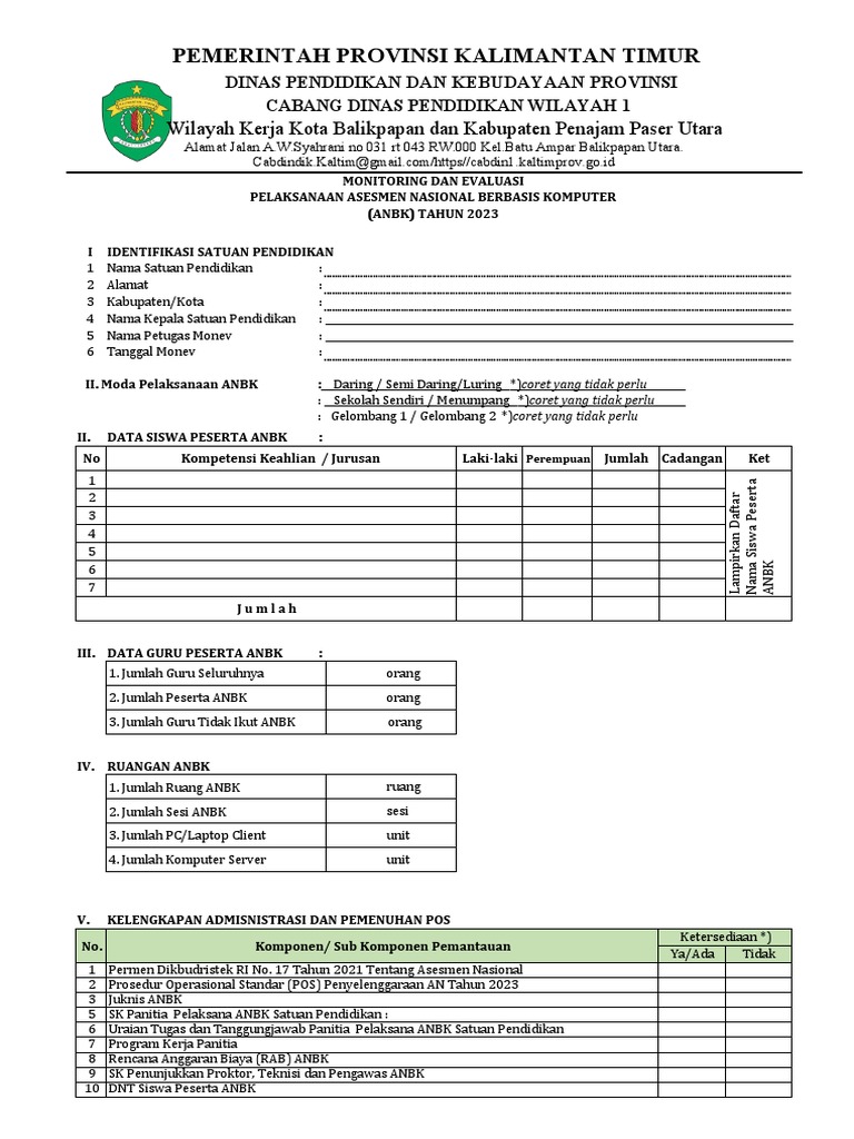 Instrumen Monev Anbk 2023 | PDF