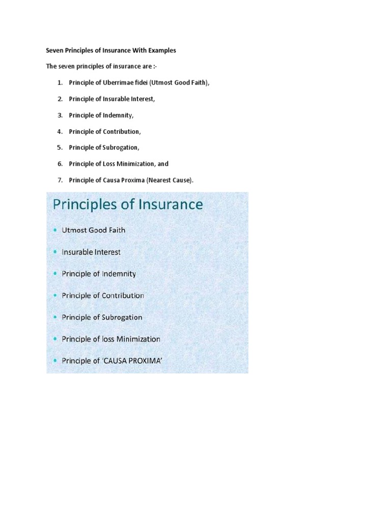 Seven Principles of Insurance With Examples | PDF | Subrogation | Indemnity