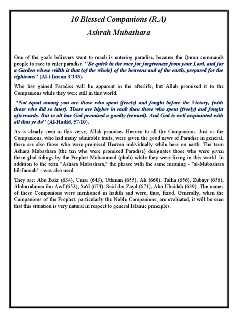 10 Blessed Companions | PDF