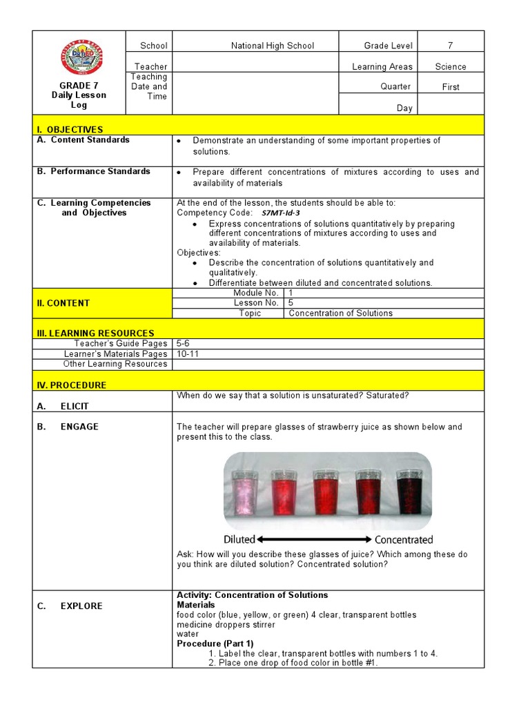 Grade 7 Science: Solution Concentrations | PDF | Concentration | Teachers