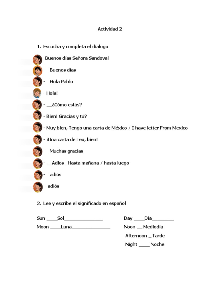 Actividad 2 Repaso y vocabulario cielo | PDF