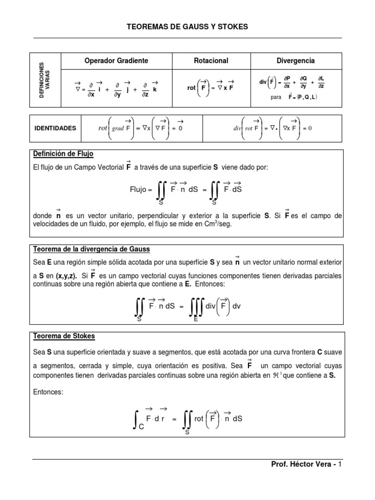 Resumen Teorema de Gauss y Stokes (1314) | PDF | Divergencia | Vector ...