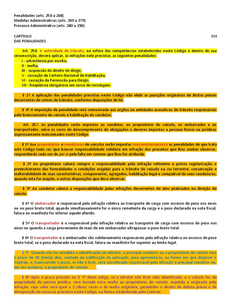 CTB - Penalidades | PDF | Tráfego | Crimes