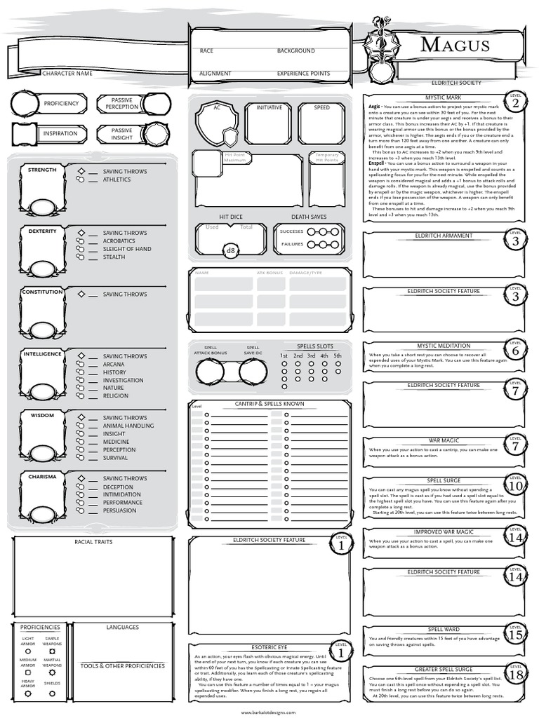 892403-Nathanal-Roux-Class_Character_Sheet_Magus_v0.5_Fillable | PDF