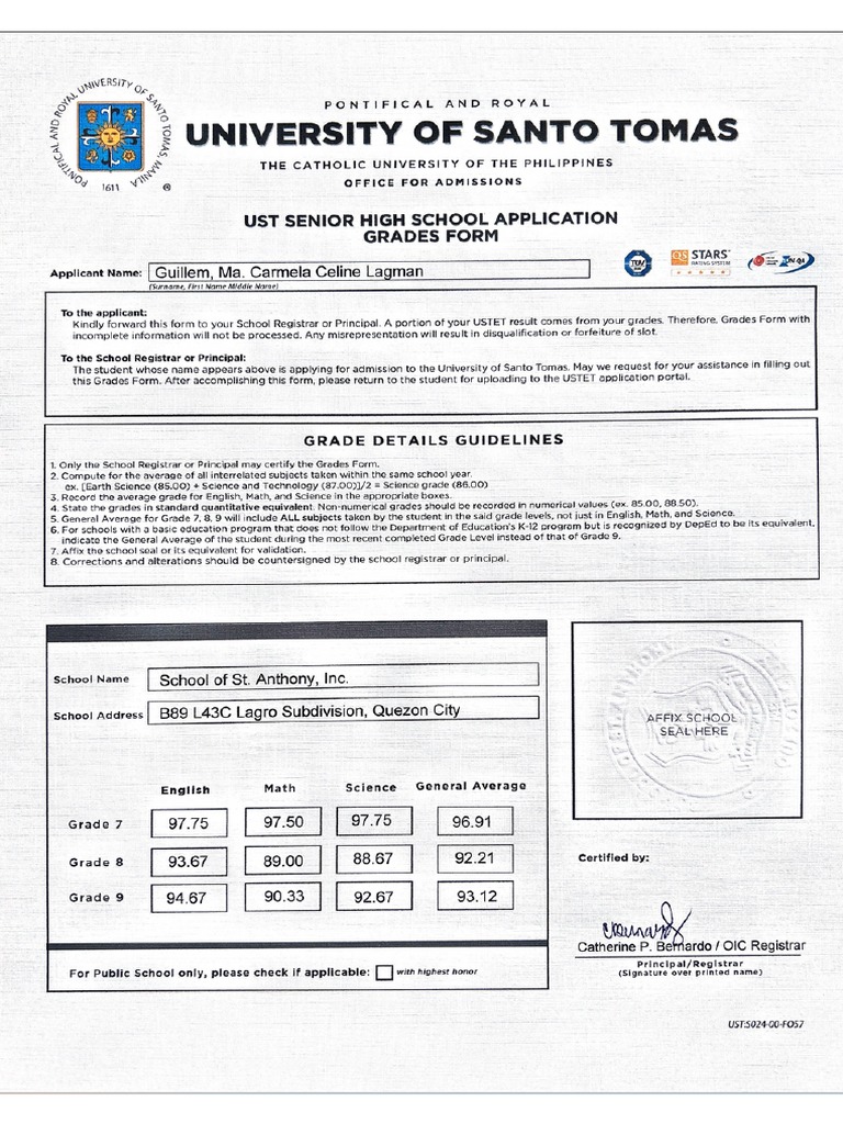 UST Grades | PDF