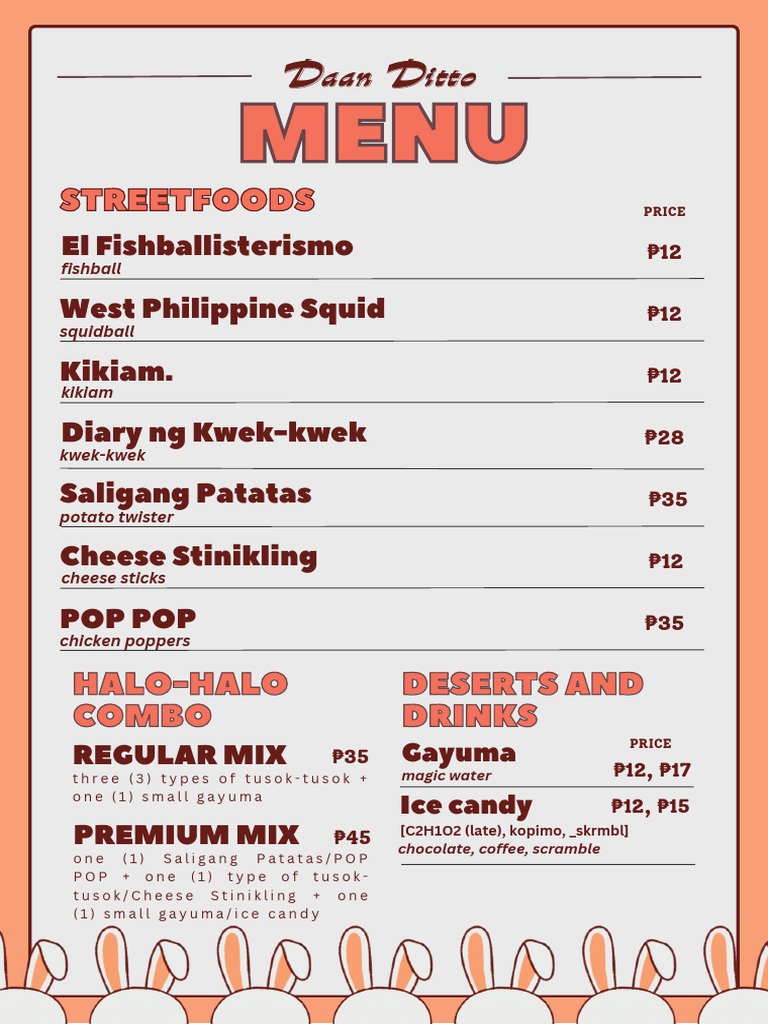 Daan Ditto Mini Menu | PDF