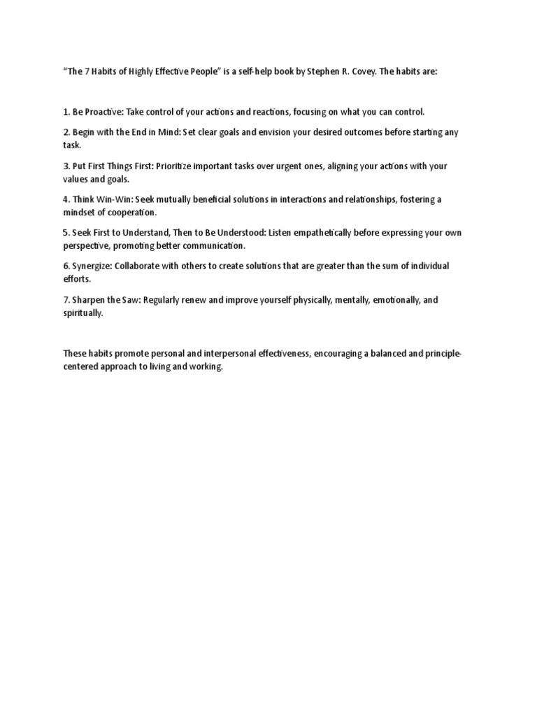 7 Habits of Highly Effective People | PDF