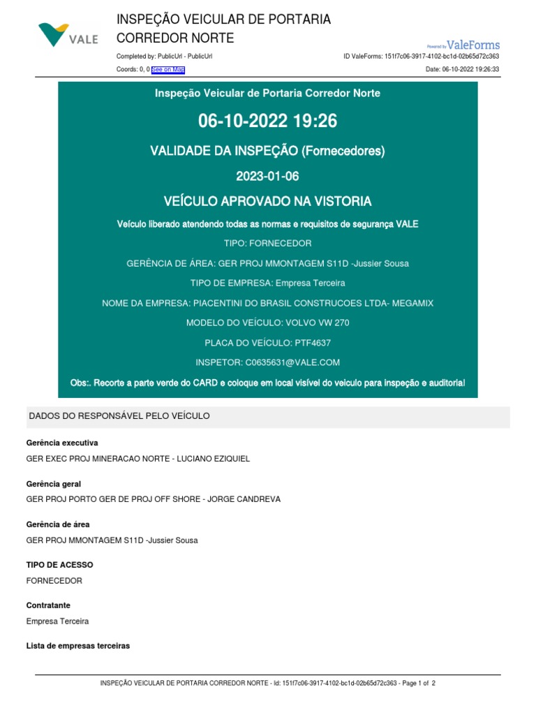 ValeForms - Form - Self Screening | PDF