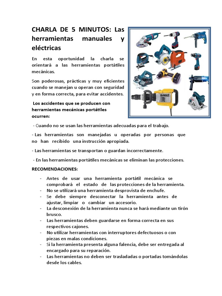CHARLA DE 5 MINUTOS - Herramientas Manuales Electricas | PDF