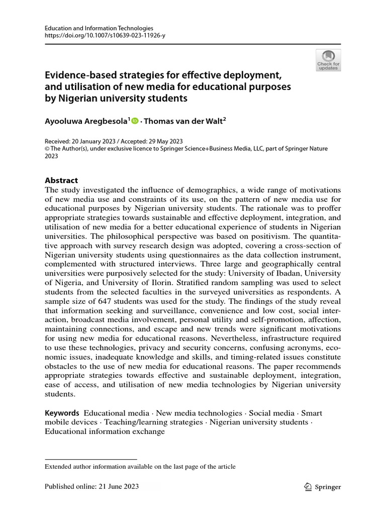 Evidence Based Strategies For Effective Deployment, and Utilisation of New Media For Educational ...