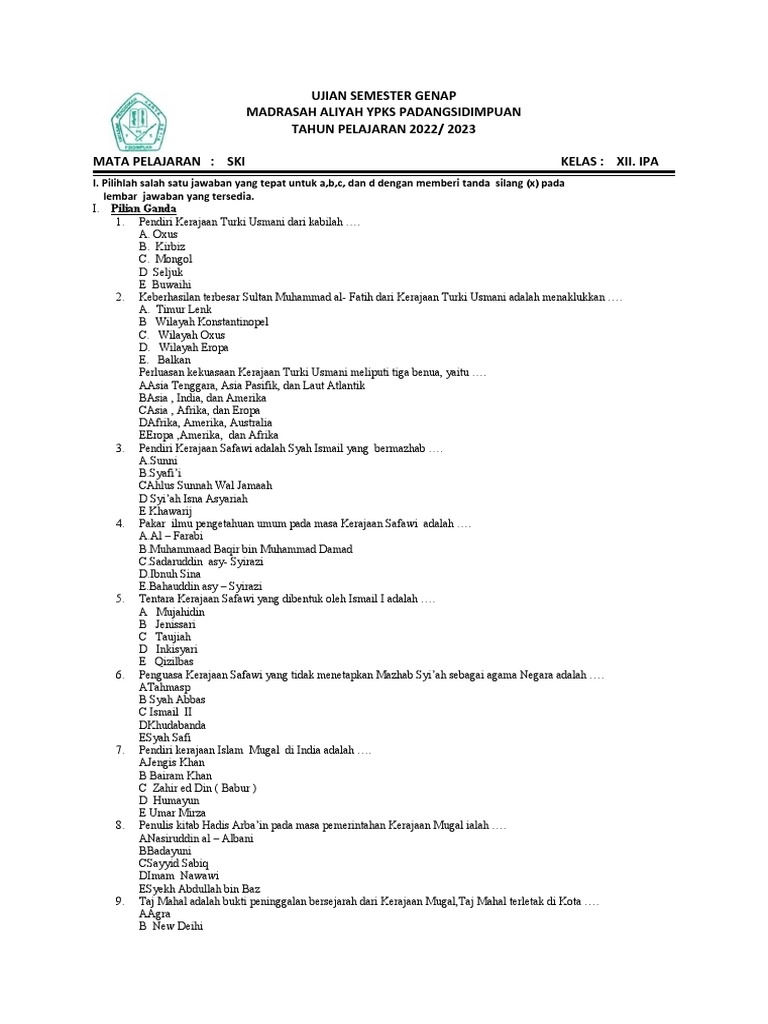 Ujian Akhir Sekolah 2023 | PDF