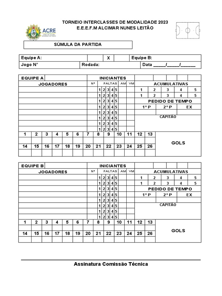 Súmula Futsal Interclasse | PDF