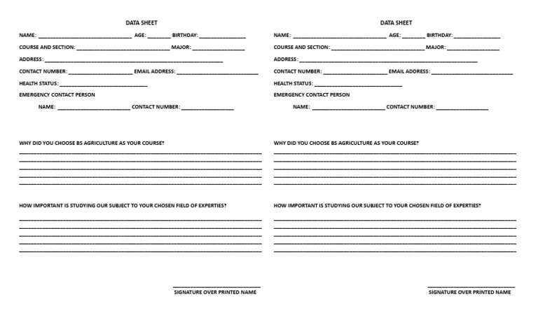 Student Data Sheet | PDF