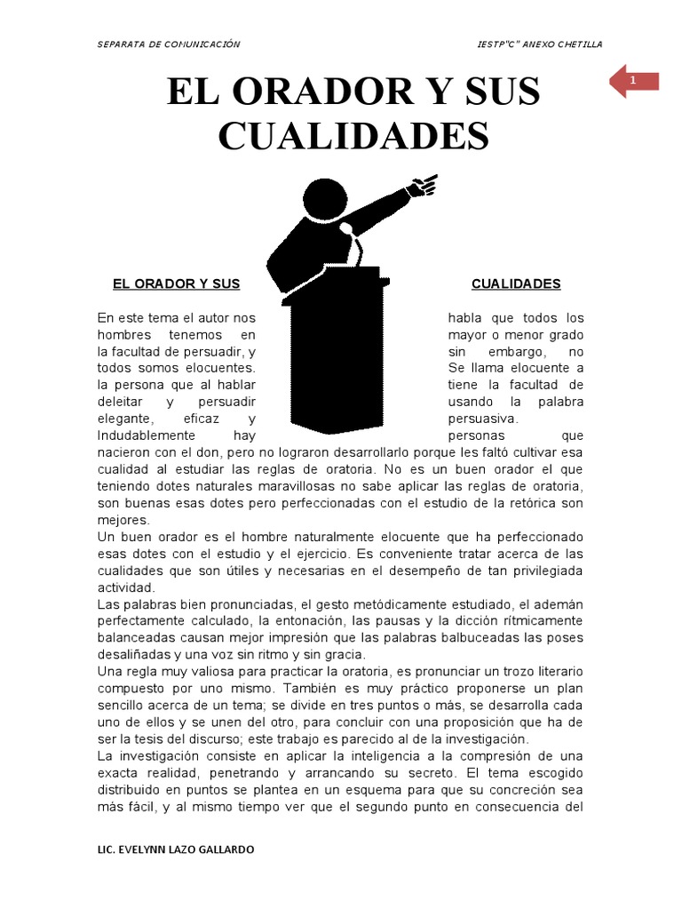 El Orador y Sus Cualidades Imprimir | PDF | Hablar en público ...