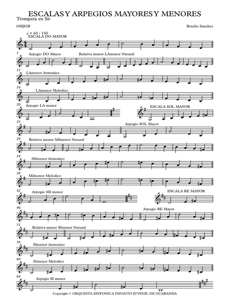 ESCALAS Y ARPEGIOS MAYORES Y MENORES - Trompeta en Sib B, S. | PDF