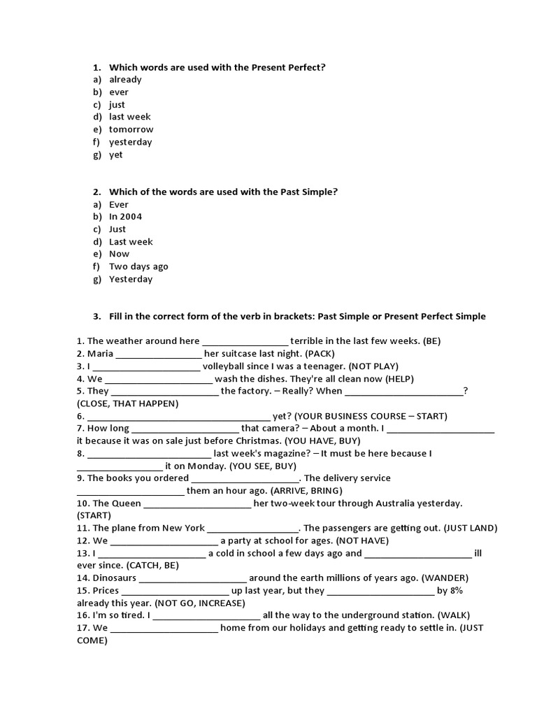 Worksheet Present Simple, Present Continuous, Past Simple, Present ...