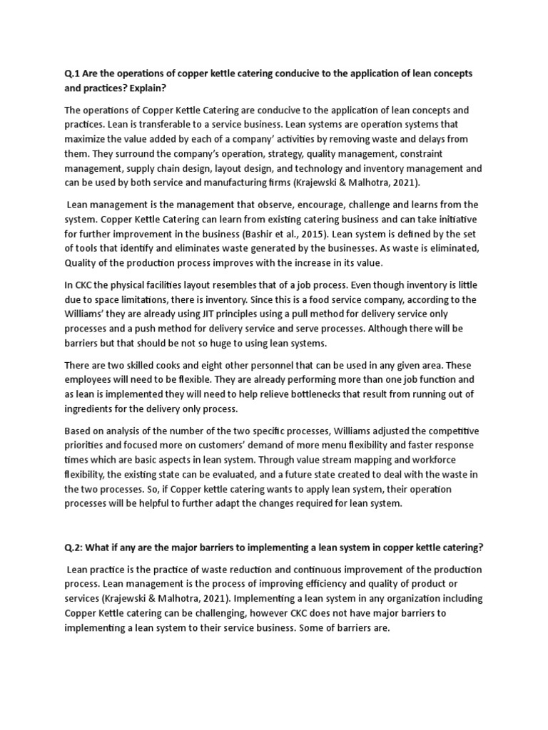 Copper Kettle Catering Case Study 4.3 | PDF | Lean Manufacturing | Inventory