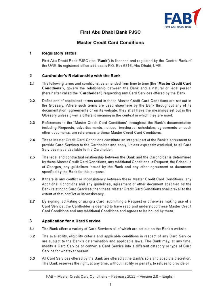 FAB Master Terms and Conditions For Credit Cards | PDF