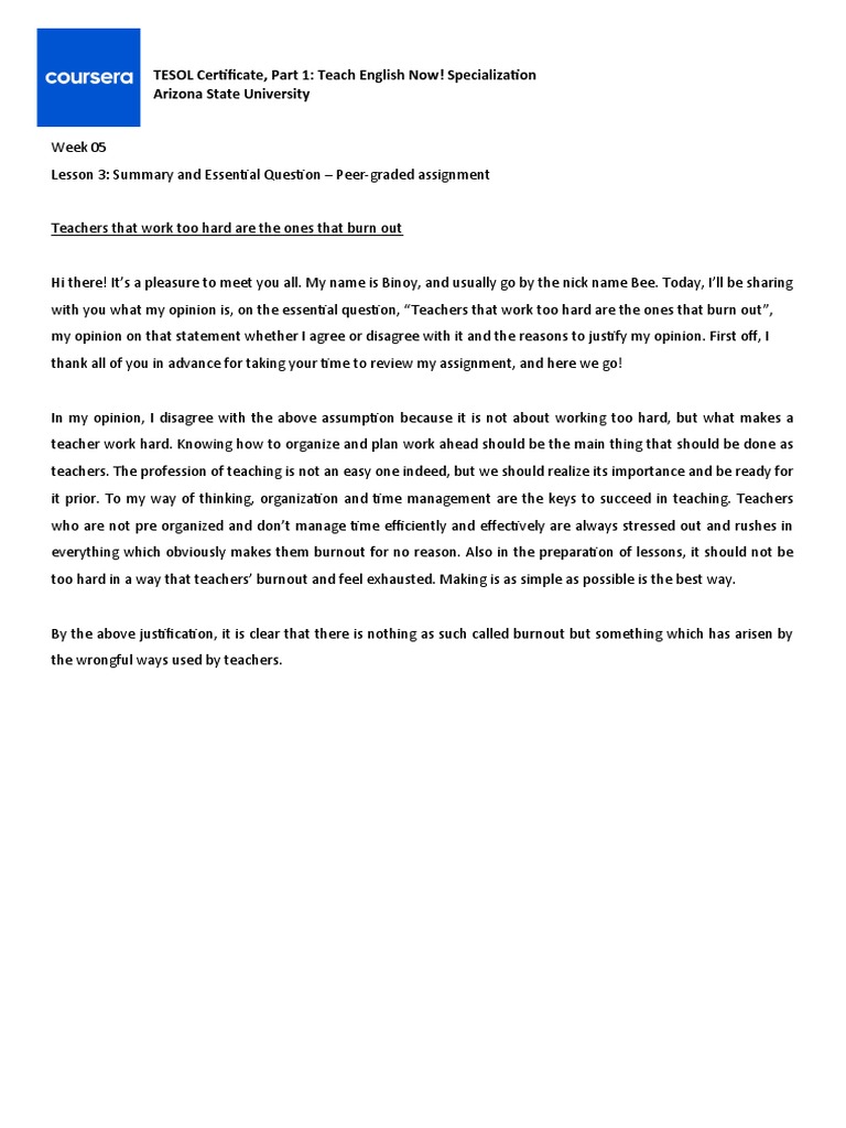 Week 5 - Peer Guided Assignment Essential Question | PDF