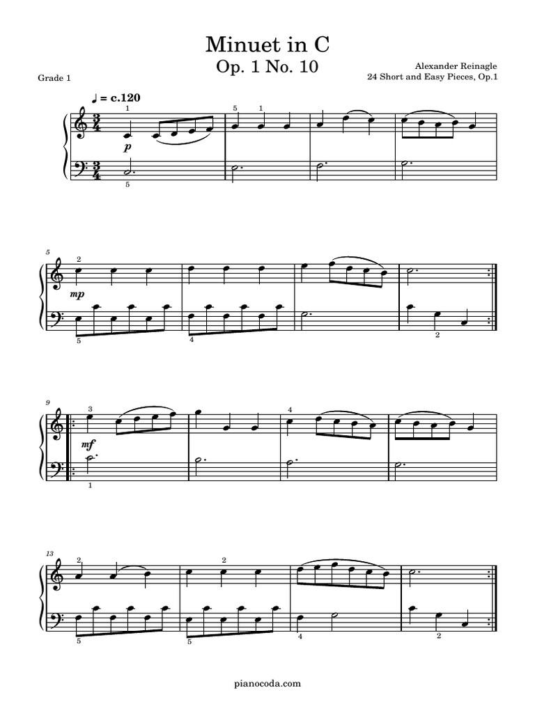 Minuet in C by Alexander Reinagle | PDF