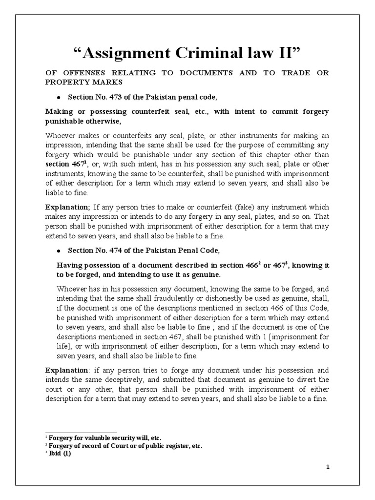 Assignment Criminal Law II | PDF | Forgery | Justice