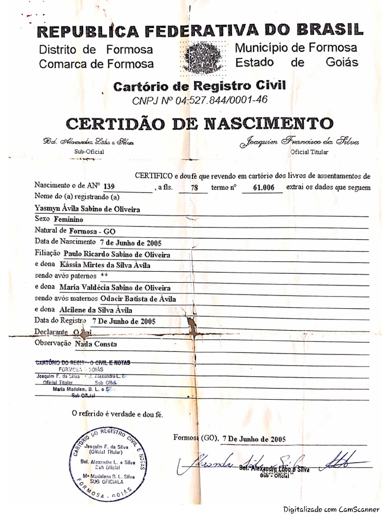 Certidão de Nascimento | PDF
