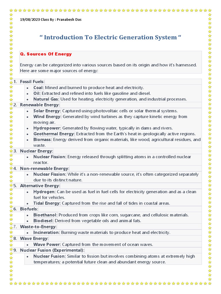 Introduction To Electric Generation System | PDF