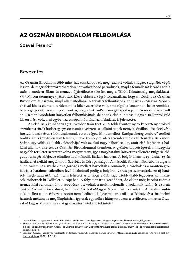 Az Oszmán Birodalom felbomlása | PDF