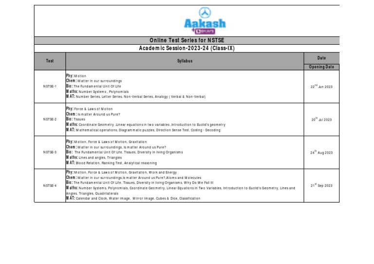 NSTSE Class IX Online Test Schedule | PDF | Mathematics | Geometry