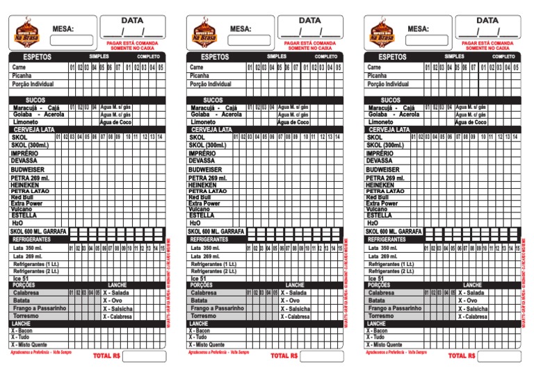 Comanda Espeto Boi Na Brasa - 2023 | PDF