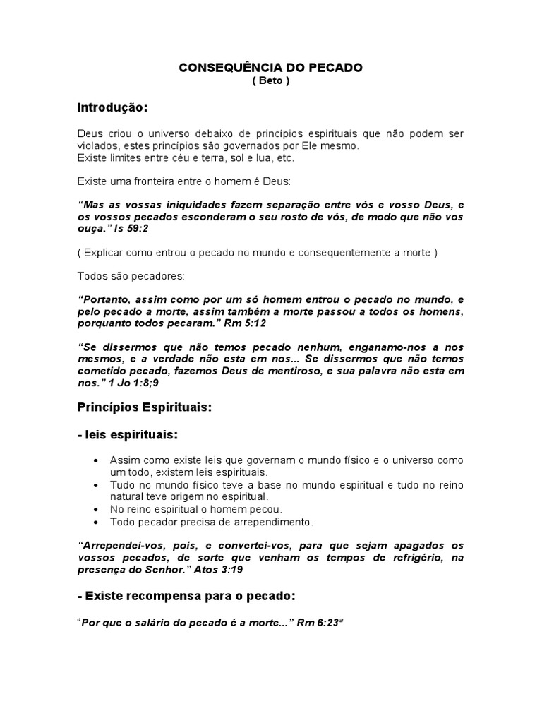 Consequencia Do Pecado Pdf Pecado Graça No Cristianismo