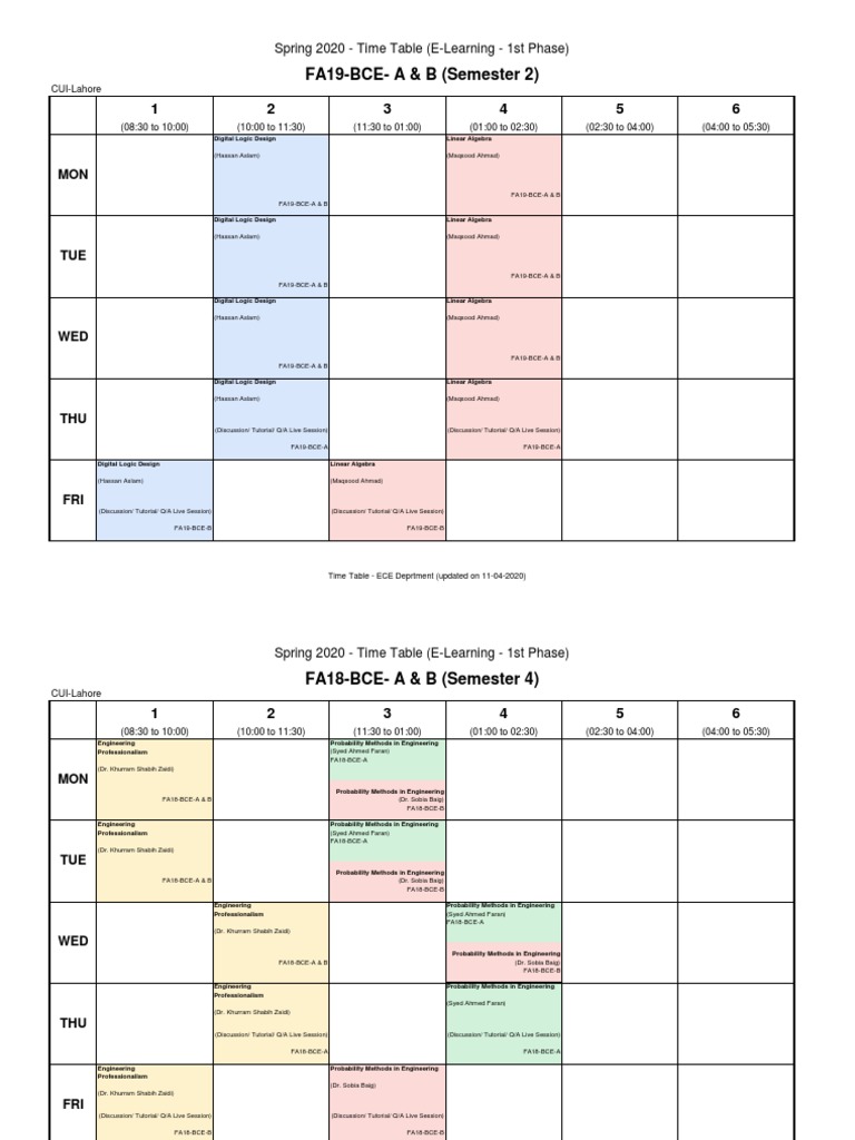 Time Table - ECE Deprtment (Updated On 11-04-2020) | PDF | Computing ...