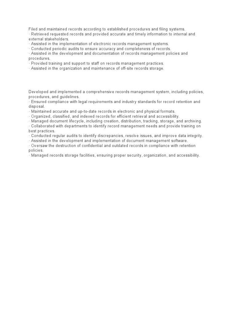 Filed and Maintained Records According To Established Procedures and ...