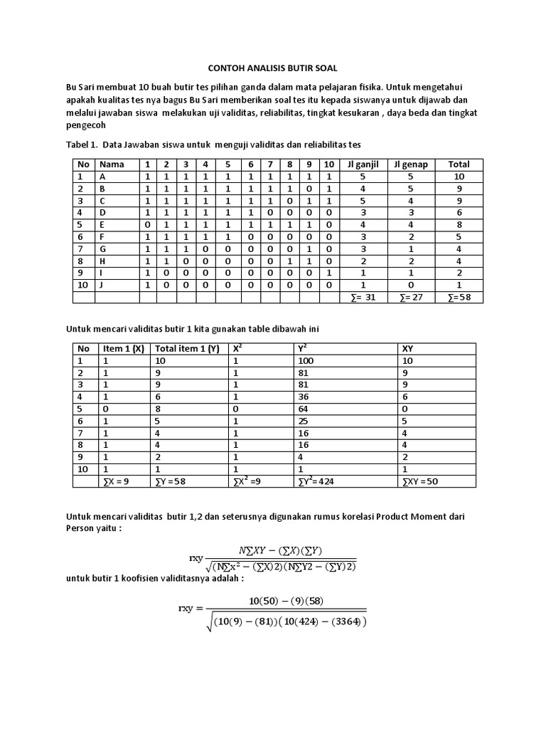 Contoh Perhitungan Validitas | PDF