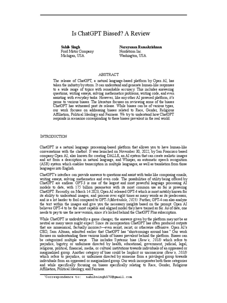 ChatGPT Bias | PDF | Bias | Artificial Intelligence