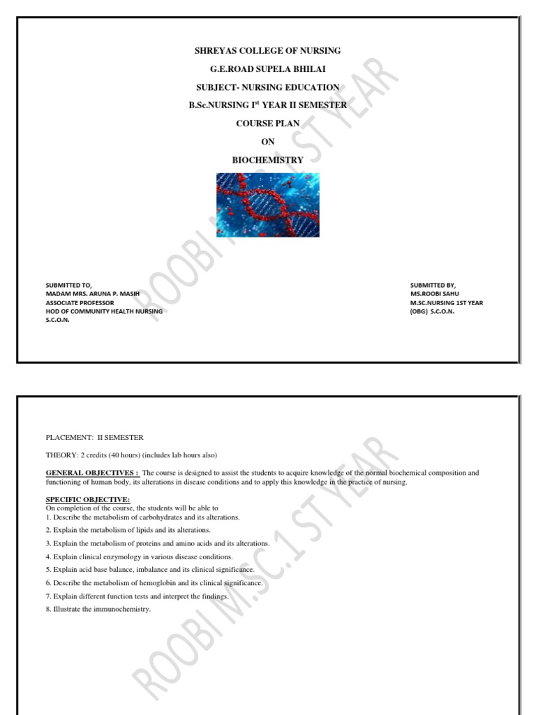 B.Sc Nursing Biochemistry Course Plan | PDF | Transaminase | Alanine ...