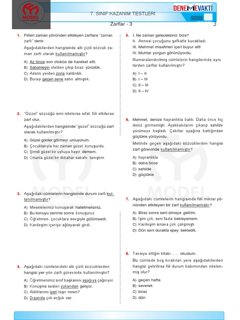 Sınıf Zarflar Testi Ve Cevapları | PDF