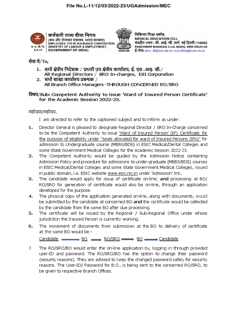 All Regional Directors / SRO In-Charges, ESI Corporation 2. All Branch ...