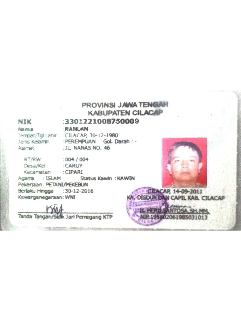 Contoh KTP Ramlan | PDF