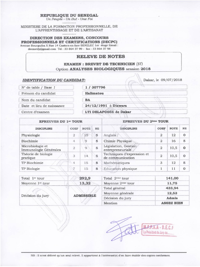 Releve de Note | PDF