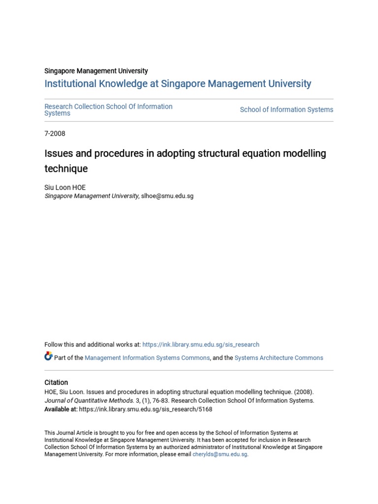 Issues and Procedures in Adopting Structural Equation Modelling T | Download Free PDF ...