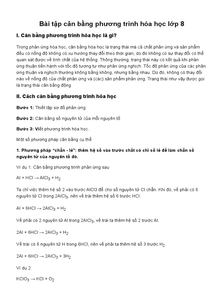 Bai Tap Can Bang Phuong Trinh Hoa Hoc Lop 8 | PDF