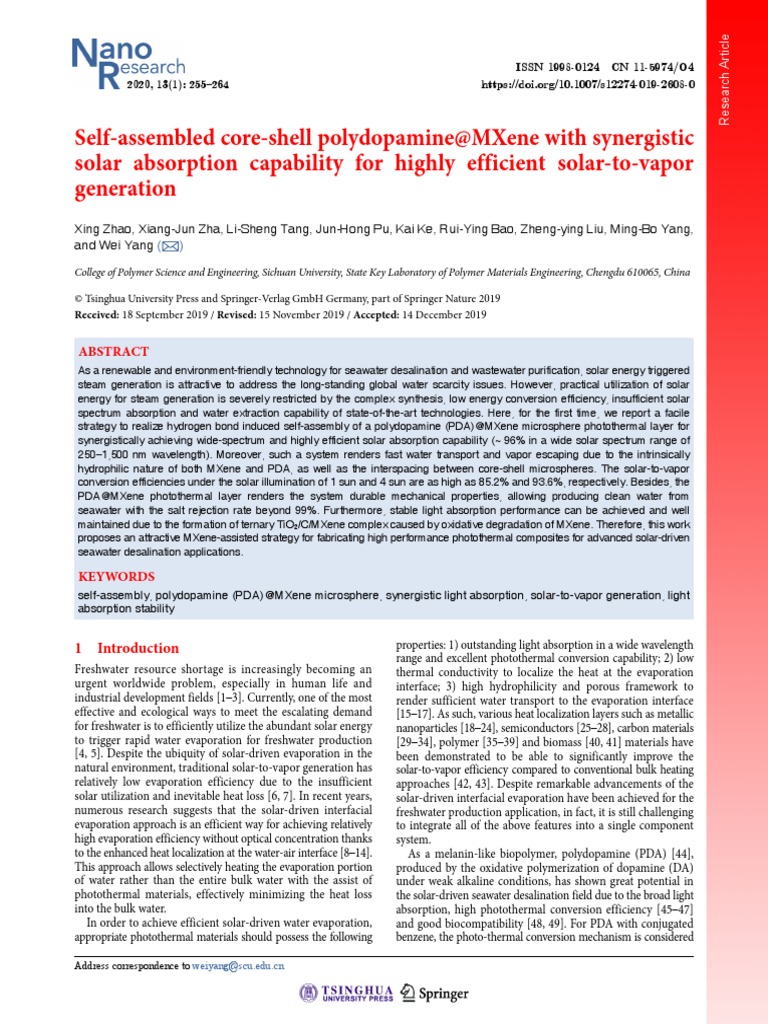 Self-Assembled Core-Shell With Synergistic Solar Absorption Capability For Highly Efficient ...