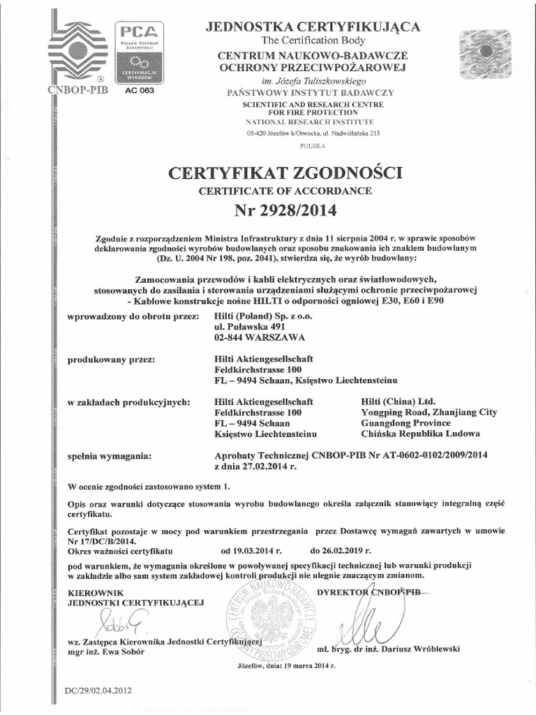 DS Certyfikat 2928-2014 PL Certyfikat ASSET DOC LOC 1687884 | PDF