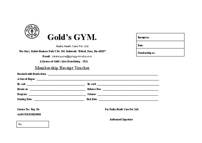 Gold's Gym Membership Receipt Template | PDF