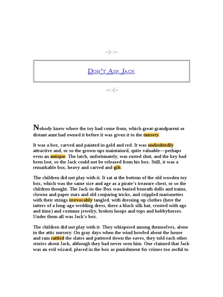 Reading Activity - Neil Gaiman - Don't Ask Jack | PDF