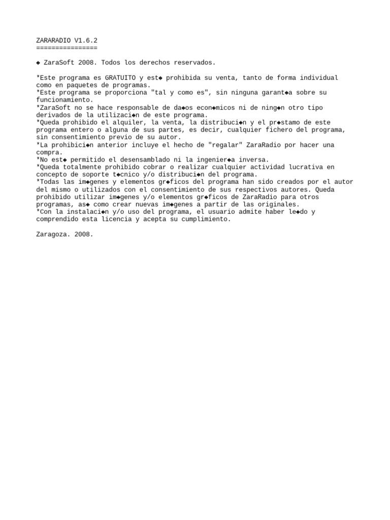 ZaraRadio 1.6.2: Licencia y Uso | PDF